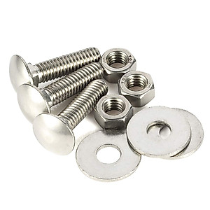 3/8-16 x 1-1/2" Carriage Bolts and Nuts Kit, Round Head Square Neck Screws, Stainless Steel 18-8 (304), 10 Sets