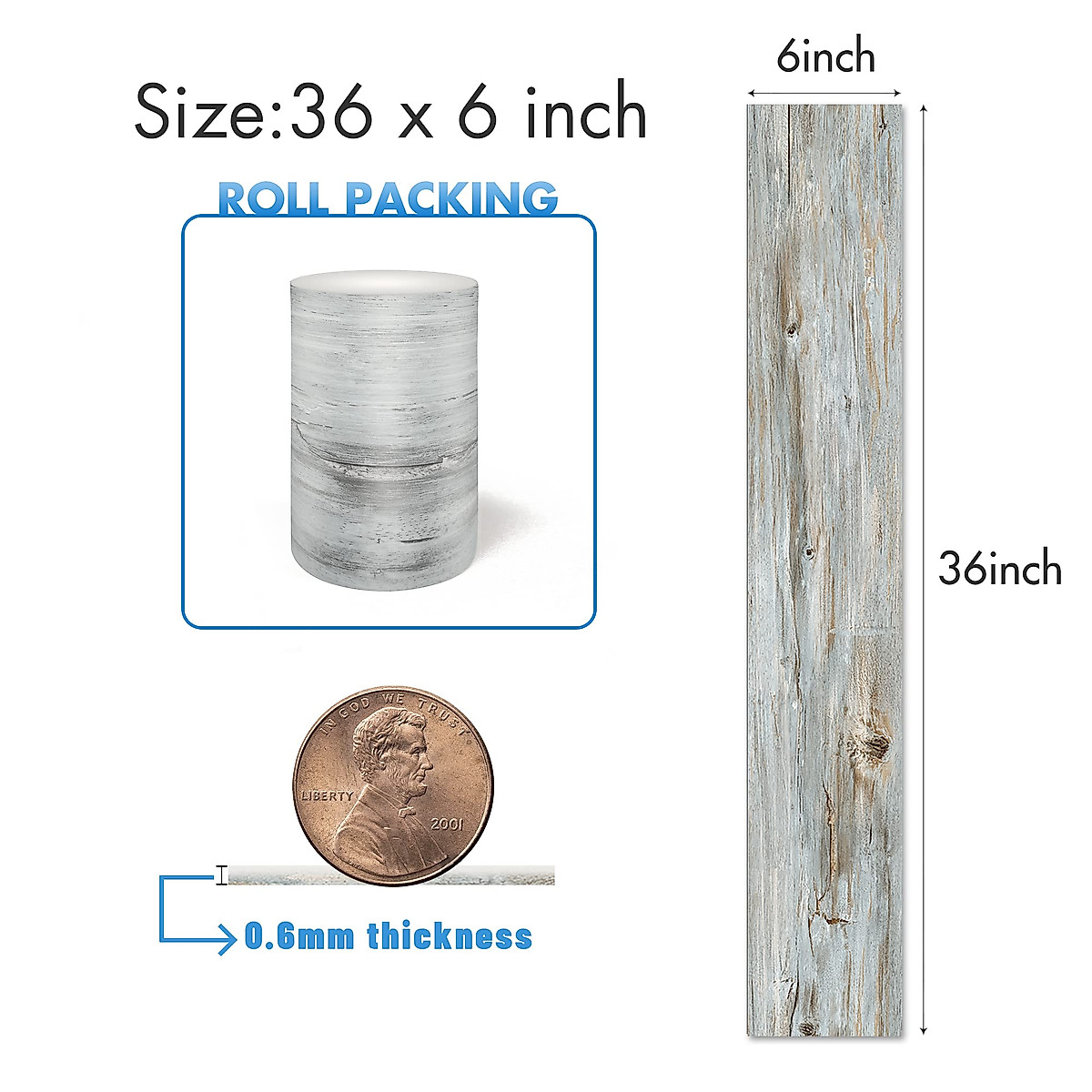 Peel and Stick Floor Tile, 36 Pack 54 Sq.Ft, Waterproof Wood plank Vinyl Tile Stickers, Self-Adhesive DIY Flooring tiles for Bedroom, Living Room, Bathroom （36" x 6"，Dustgray）