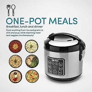 Generic 8-Cup (Cooked) Rice & Grain Cooker, Steamer, BondedGranite Coating, 64, Silver (Renewed)