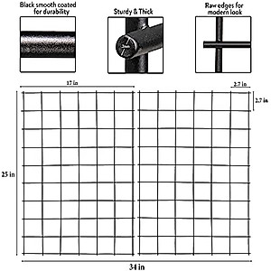 elkayconcepts Wire Wall Grid Panel, Set of 2 with Accessories, Photo Grid, Polaroid Hanging Metal Grid Wall Decor, Wire Wall Grid Organizer, Above Desk Wall Organizer (Black, 25" x 17")