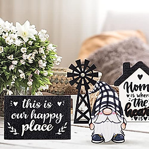 21 Pcs Farmhouse 2 Tiered Tray Wood Tiered Serving Tray Stand with Wooden Decorative Signs and LED Light Rustic Black and White Tiered Tray Decor Home Sweet Home Kitchen Decor for Shelf Table Display