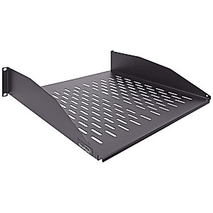 Navepoint 2U 19-Inch Universal Vented Rack Mount Cantilever Fixed Server Cabinet Shelf 16-Inches Deep Black