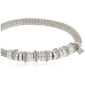 Nine West Women's Silvertone and Crystal Bracelet Rondel Stretch