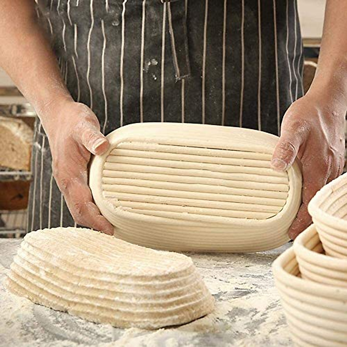 7 Inch Premium Oval Banneton Basket With Liner Perfect Rattan Brotform Dough Proofing Baskets For Making Beautiful Bread Set Of 2