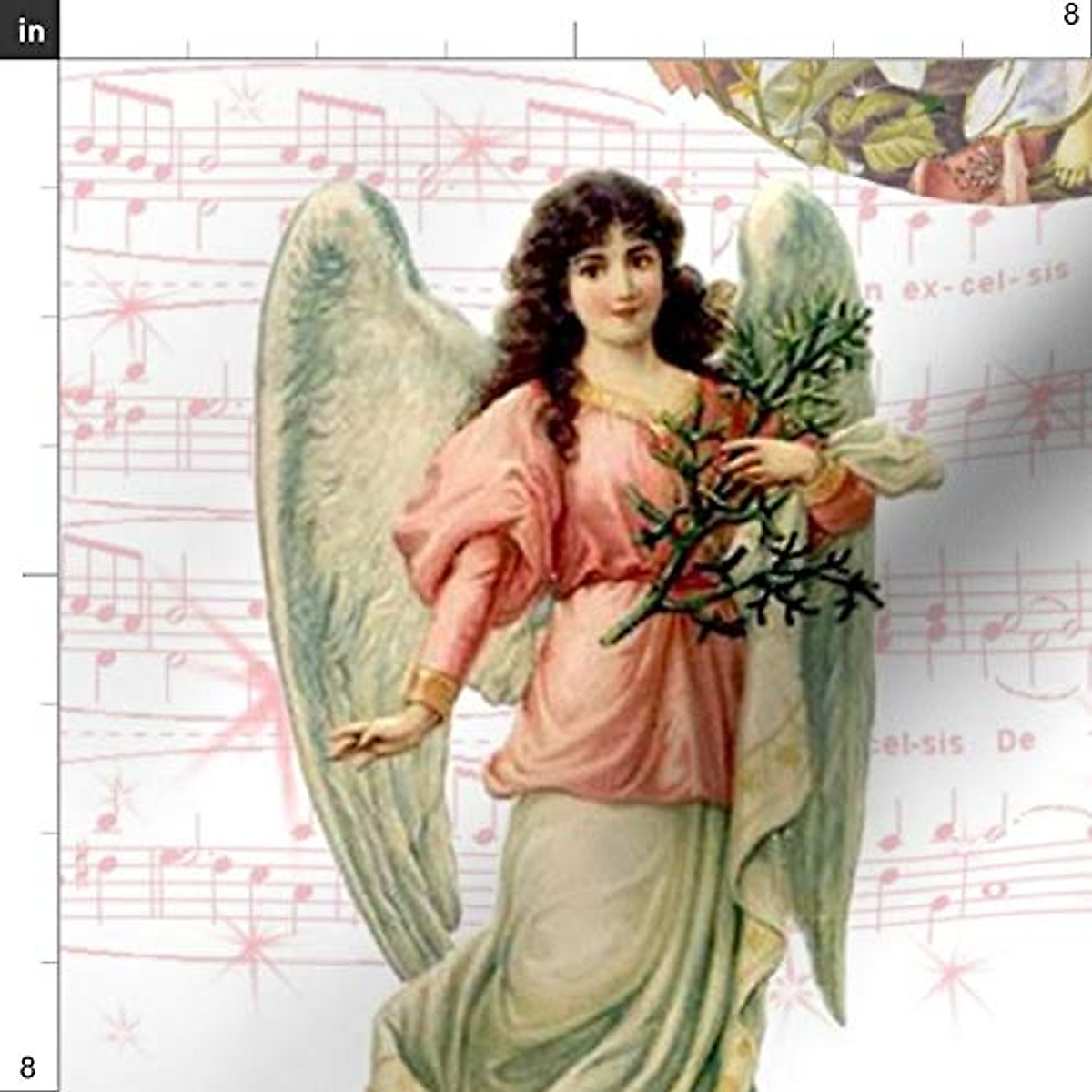 Spoonflower Fabric - Angels High Christmas Victorian Music Stars Pink White Cloth Printed on Petal Signature Cotton Fabric by The Yard - Sewing Quilting Apparel Crafts Decor