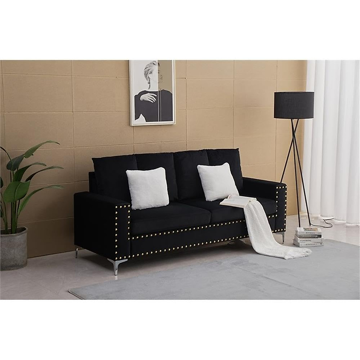 Kingway Furniture Armeni Velvet Living Room Sofa in Black