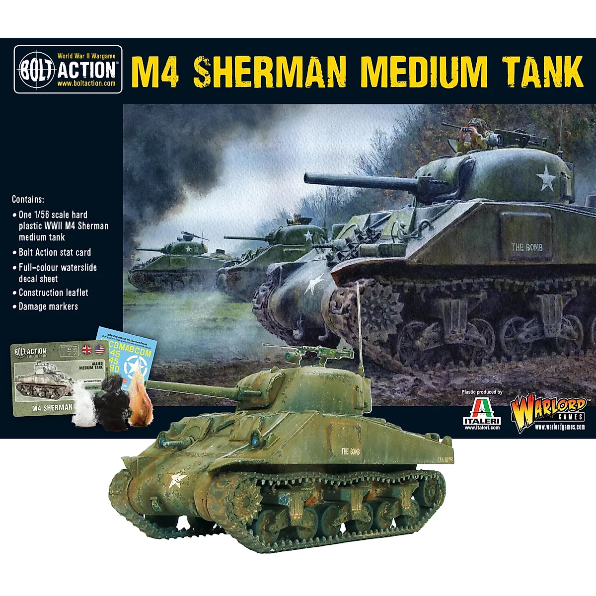 Bolt Action M4 Sherman Medium Tank 1:56 WWII Military Wargaming Plastic Model Kit