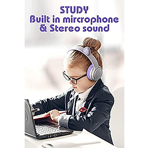 Picun B29 Kids Headphone with Microphone Wireless Bluetooth 5.0,40Hours Playing Wireless Over Ear Headphone for Kids Girls Boys,Stereo Sound, for Online Learning/School/Travel/Tablet (Grayish Purple)