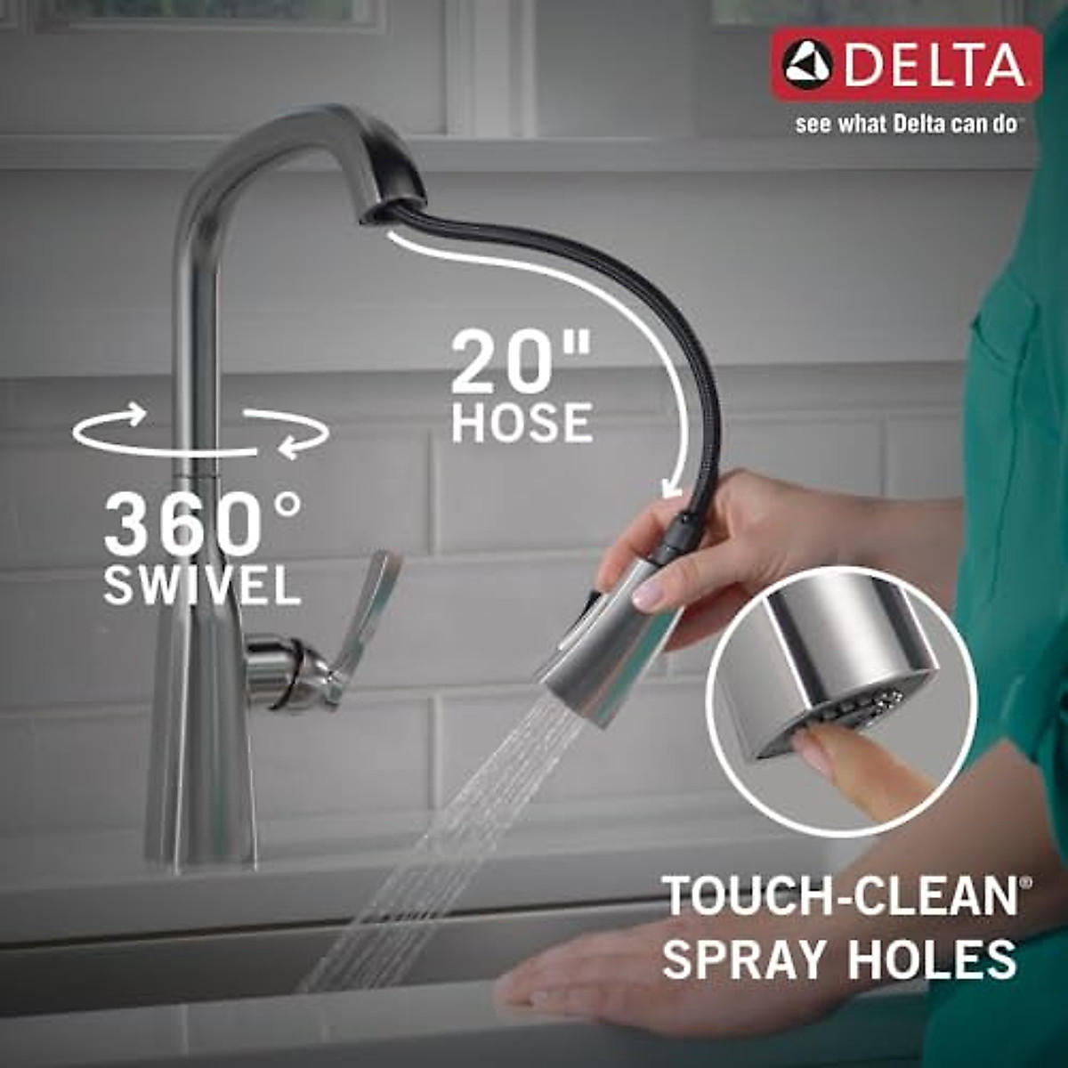 Delta Faucet Stryke Brushed Nickel Kitchen Faucet, Kitchen Faucets with Pull Down Sprayer, Kitchen Sink Faucet, Faucet for Kitchen Sink, Magnetic Docking, Lumicoat Arctic Stainless 9176-AR-DST