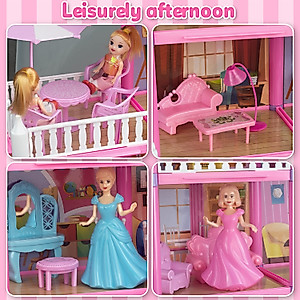 292-Piece Pink Princess Castle Dollhouse Playset with Dolls, Furniture & Accessories - For 3-10 Year Old Girls