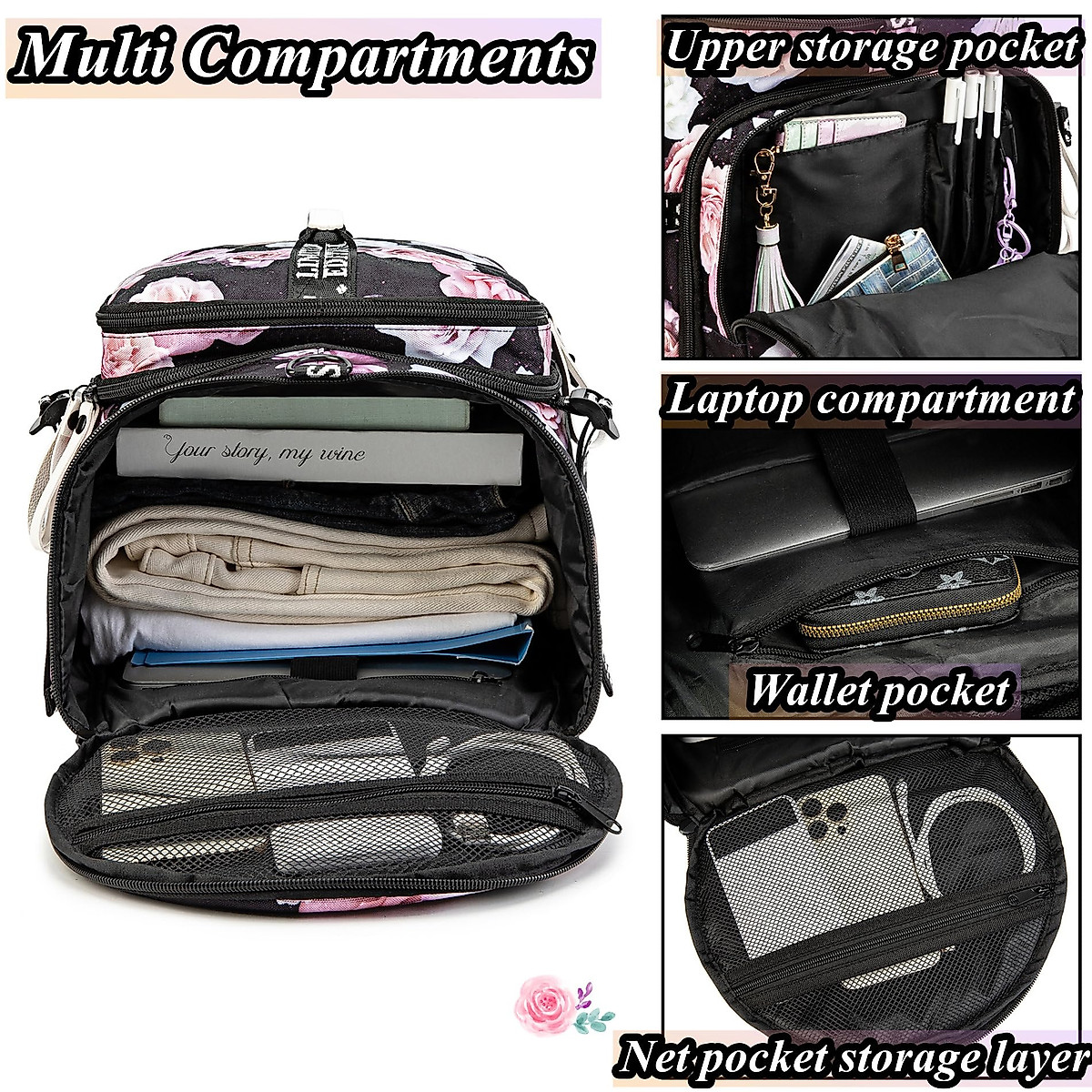 Gym Duffle Bag Backpack with Shoe Compartment,4 ways Travel Backpack for Women and Men,Multi-Functional Weekender Backpack with Waterproof Layer&Laptop Compartment for Fitness, Travel,Camping(Black')