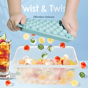 Round Ice Cube Tray with Lid & Bin Ice Ball Maker Mold for Freezer with Container Mini Circle Ice Cube Tray Making 66PCS Sphere Ice Chilling Cocktail Whiskey Tea Coffee 2 Trays 1 ice Bucket & Scoop