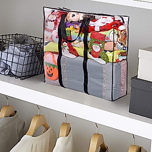 ProPik Clear Storage Bag Gift Wrap Clothes Organizer Big Zippered Christmas Decorations Storage Vinyl Bag for Under Bed Moving Bedding Linen Pillow Blanket Cloth Bag Reinforced Handles (Black, 3)