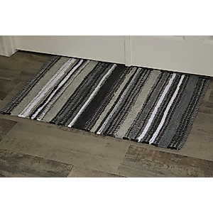 Grey Cotton Striped Door mat Rug Indoor - 2x3' Entrance Entryway Rug Non Slip Kitchen Bath Mat Home Décor, (24 x 36)