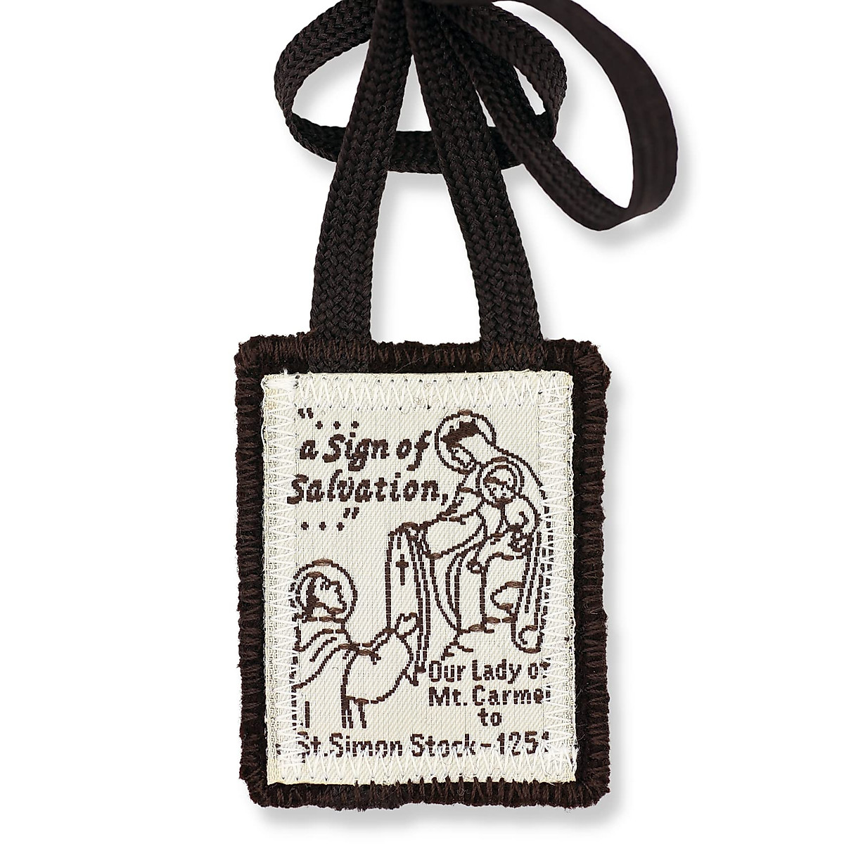 Pack of 2 - Scapulars Catholic Necklace (Traditional Brown Wool, Double Stitched) Our Lady Of Mount Carmel and Saint Simon Stock - Made in the USA