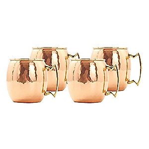 Deco 89 18 Ounce Drinking Mug, Set of 4 Moscow Mule Hammered Copper