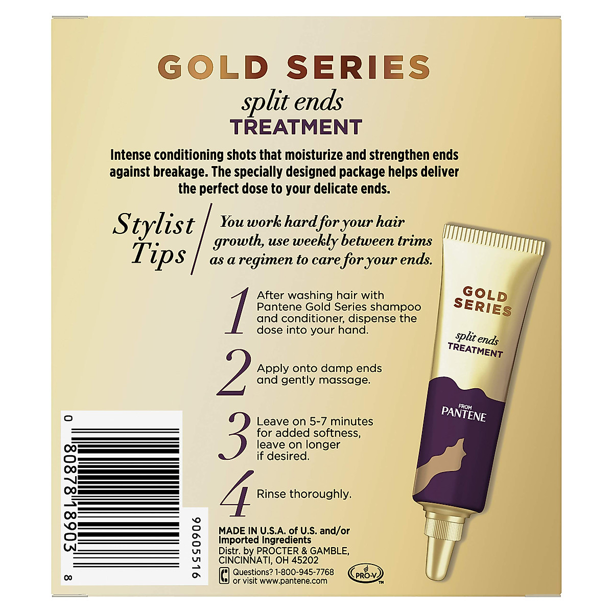 Pantene Gold Series Split Ends Treatment, for Curly and Coily Hair, Infused with Argan Oil, 0.5 Fl Oz x 4 Count