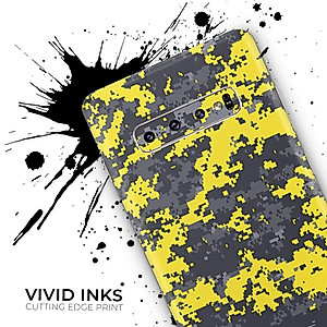 DesignSkinz Bright Yellow and Gray Digital Camouflage Protective Vinyl Decal Wrap Skin Cover Compatible with The Samsung Galaxy S20 (Screen Trim & Back Glass Skin)