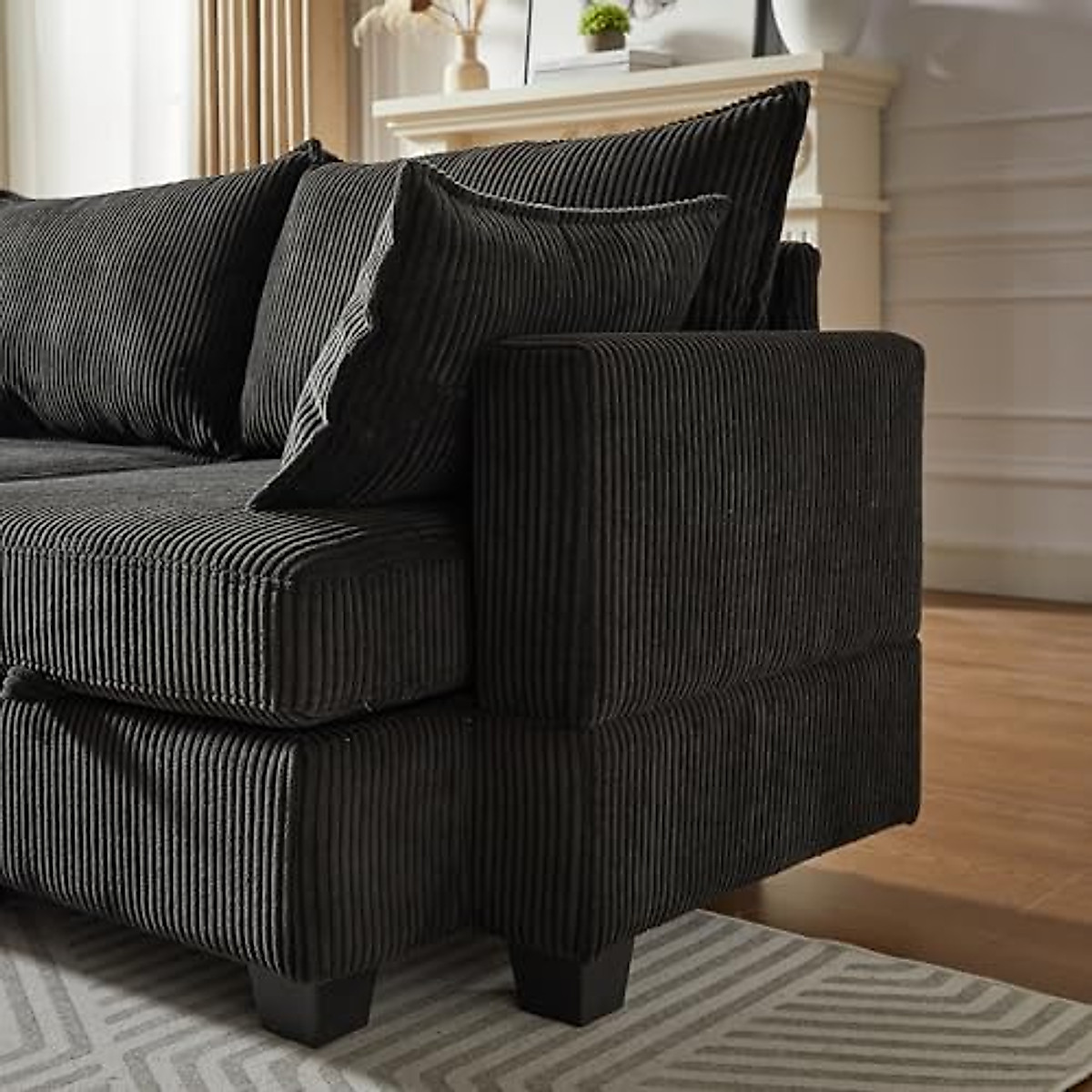 FANYE L/U-Shaped Oversized Free Combination Modular Storage Sectional Sofa Soft Corduroy Upholstered Deep Seat Sofa&Couch Convertible Sleeper Couch Bed W/2 Pillows for Living Room