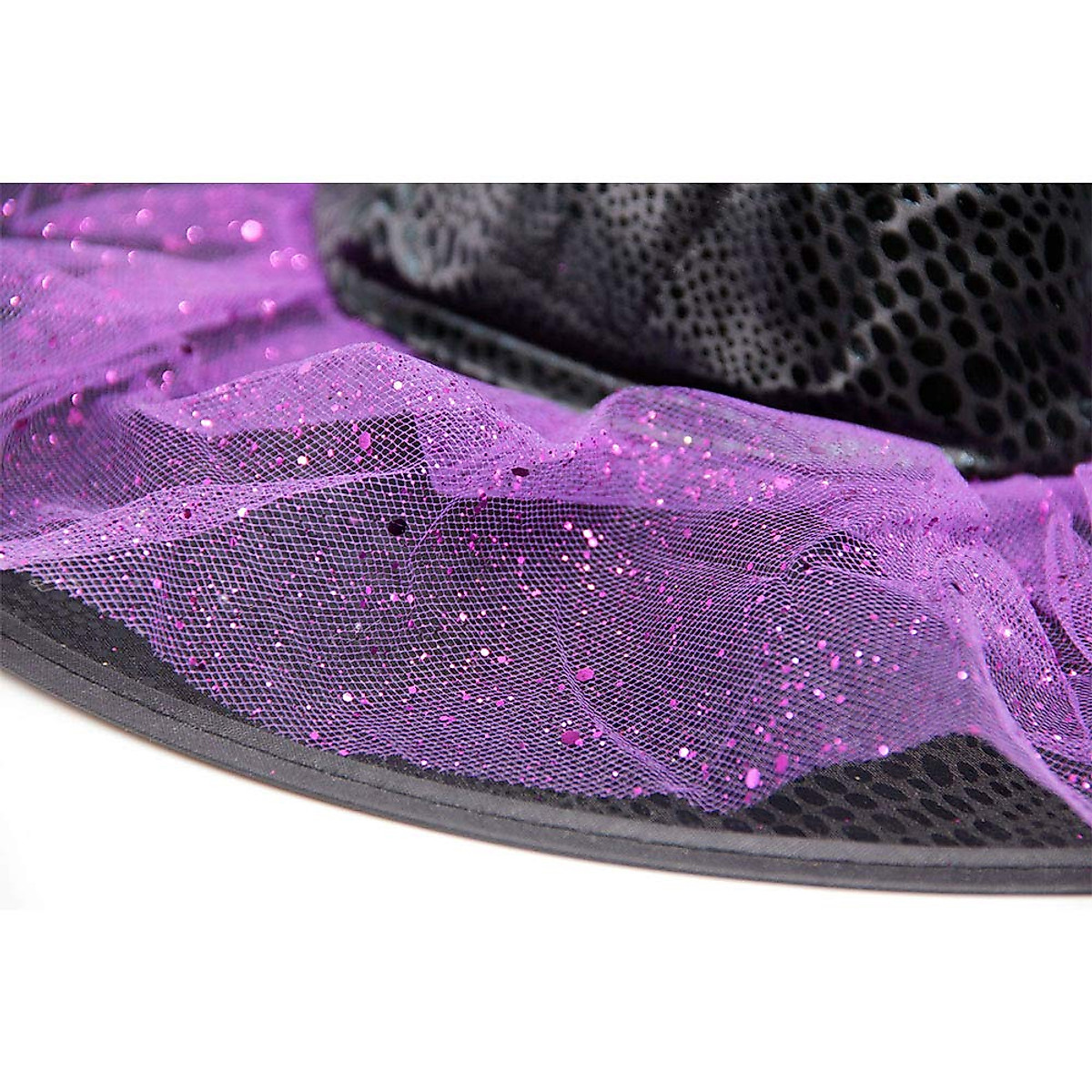 Seasons Stars SSDecor Witch Hat with Purple Tulle and Sequins, Black and Purple Costume Accessory for Kids Women Party