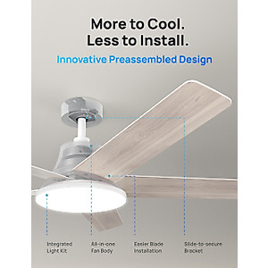 Dreo Smart Ceiling Fan with Lights, 52 Inch, 12 Speeds & 3 Fan Modes, Stepless Color Tones, Dimmable LED Light, 12H Timer, Quiet DC Motor, Remote/APP/Alexa Control, White Ceiling Fans Indoor