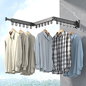 Wall Mounted Clothes Drying Rack Rotatable Retractable Laundry Drying Rack Space-Saver Clothes Hanging Rack Indoor/Outdoor Dryer Racks，3 Rods - 44.9" L