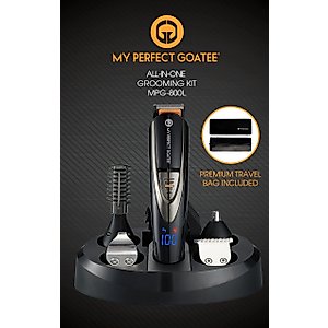 My Perfect Goatee®️ 13-in-1 Mens Grooming Kit - LED Display Beard Trimming Kit with Travel Bag, Charging Stand, & More - Waterproof, Cordless Electric Trimmer for Nose, Body, & More – Ideal Gift Set