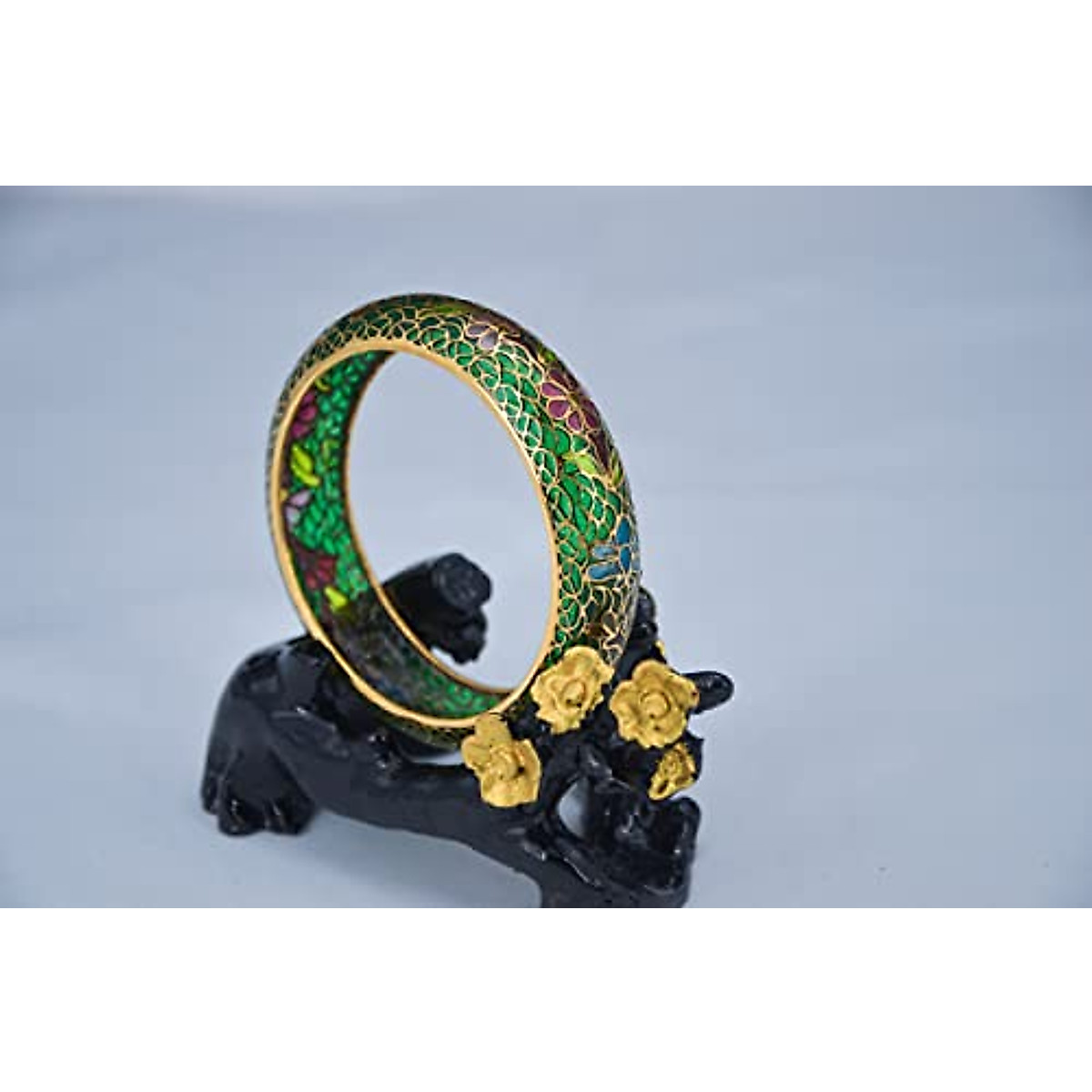 Cloisonne Bracelet for Women Jewelry Transparent Colorful Wide Wrist Atmosphere Bracelet (Green, copper)