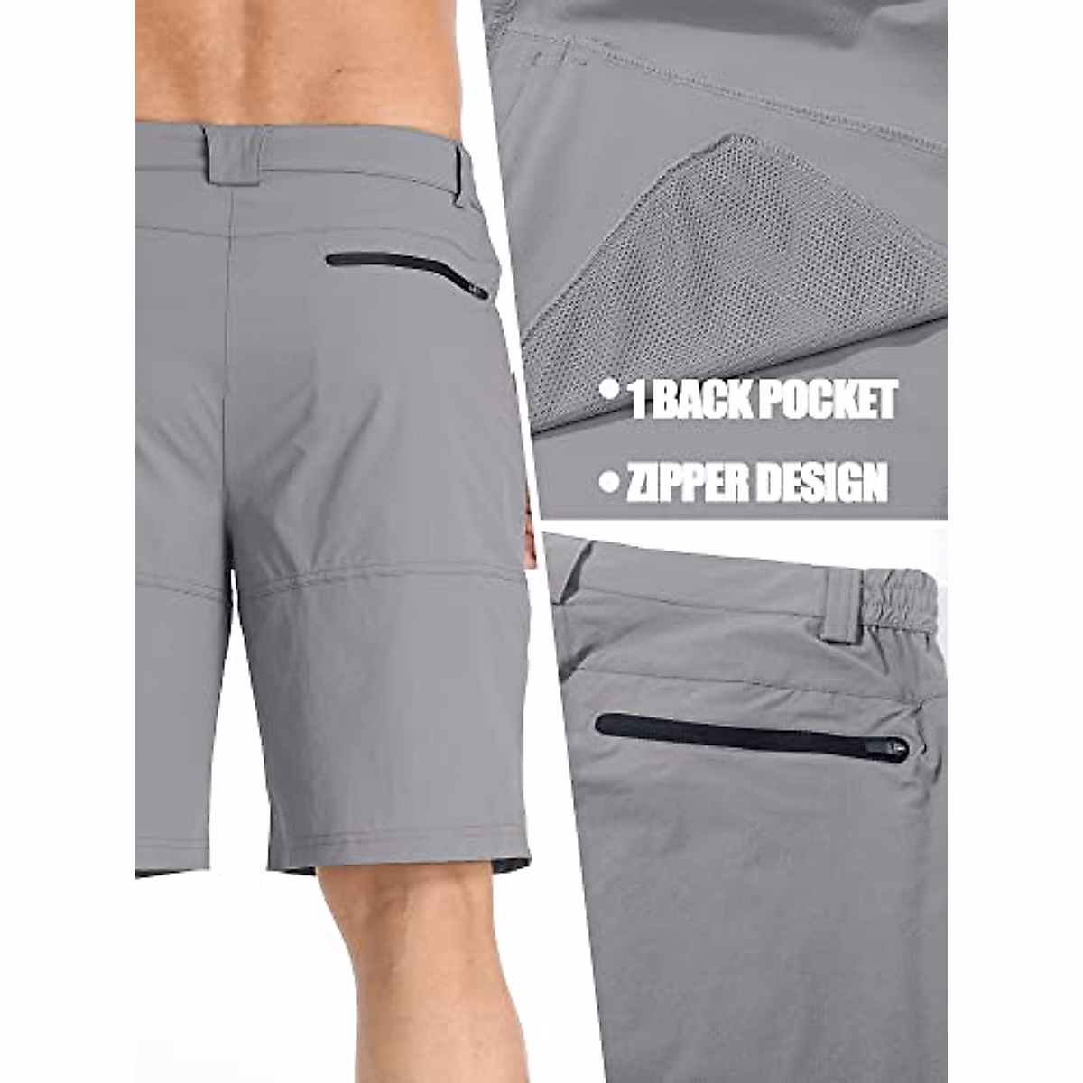TACVASEN Men's Summer Outdoor Shorts Quick Dry Cargo Casual Shorts Light Grey, 38
