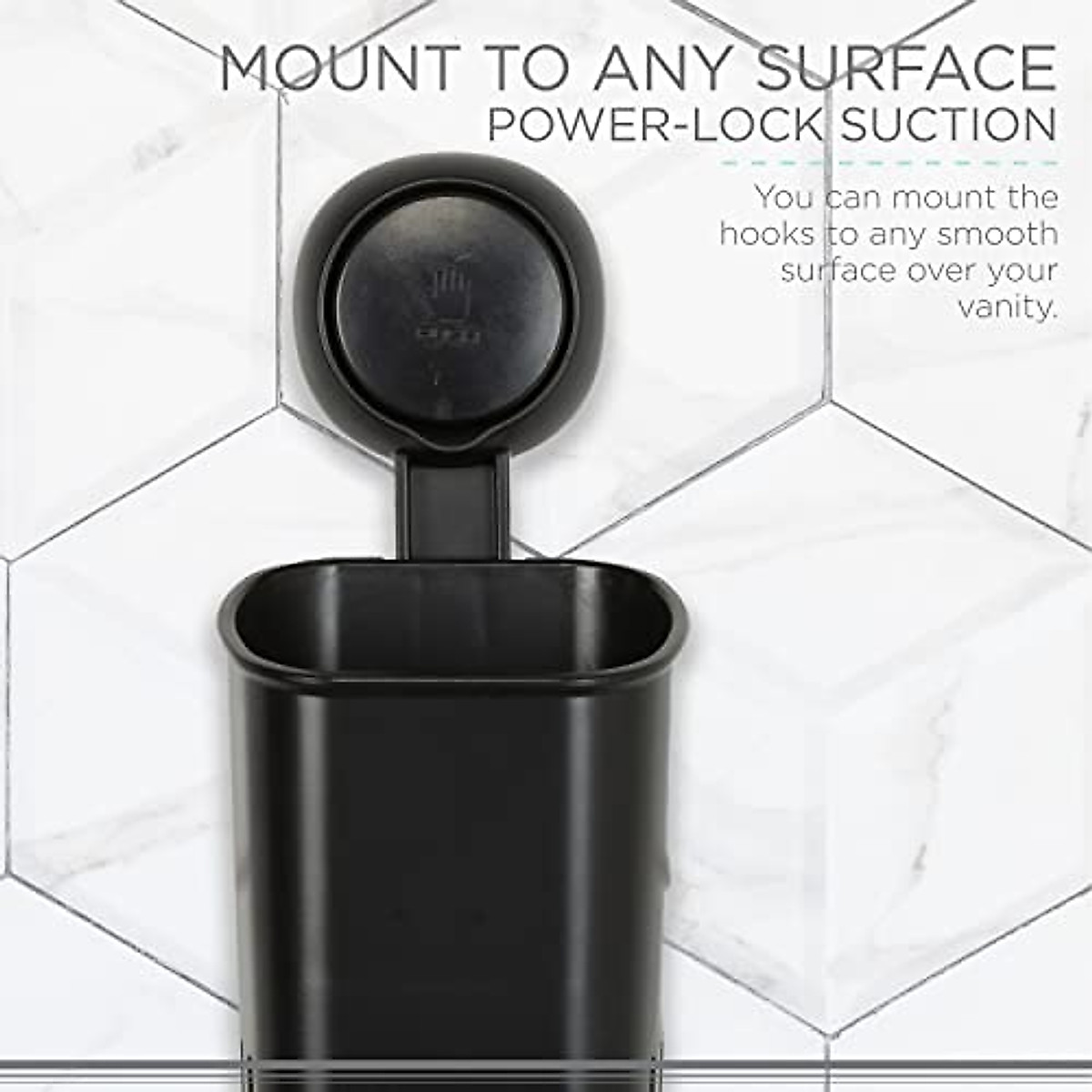 Bath Bliss Power Lock Gel-Suction Toothbrush Holder | Suction Mount | Bathroom Mirror or Wall Hang | No Tools Required | Toothpaste | Razor | Easy Release | Matte Black