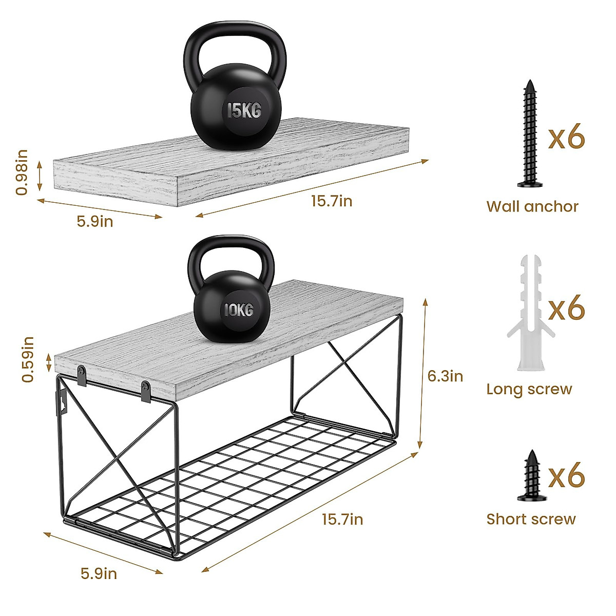 Gigecor Bathroom Shelves with Wire Storage Basket, Floating Shelves for Wall Decor Storage, Wood Wall Shelves for Bathroom, Living Room, Kitchen and Bedroom (White)
