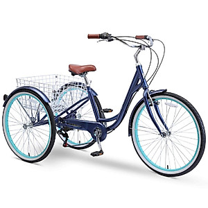 sixthreezero Body Ease 26 Inch 7-Speed Adult Tricycle with Rear Basket, Navy