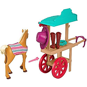 Mattel Spirit Untamed Miradero Riding Gear Cart with Rolling Wheels, Canopy, 5-in Pony & Related Accessories, Great Gift for Ages 3 & Up