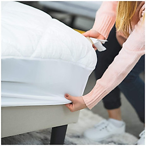 KASENTEX Deluxe Quilted Fitted Mattress Pad Queen Size - 13 Inch Deep Pockets - Brushed Microfiber - Down Alternative Fill, Cozy Breathable & Ultra Soft Protector