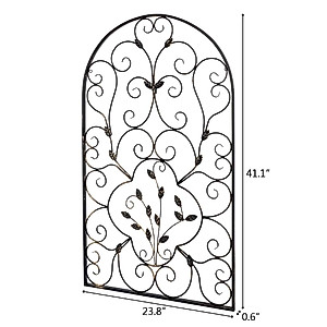 TGKPT 41" Spanish Arch Wall Decor， Metal Semi-Circular Wall Art with Leaf Shape, Retro Decorative Iron Ornament for Wall, Garden, Home