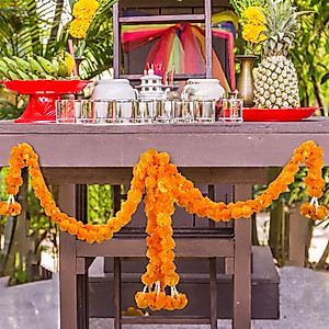 Giegxin 10 Pcs 5 Feet Artificial Marigold Flowers Garland Indian American Decor Orange Flowers Wedding Party Mantle Decoration for Diwali Pooja Festival Christmas Party