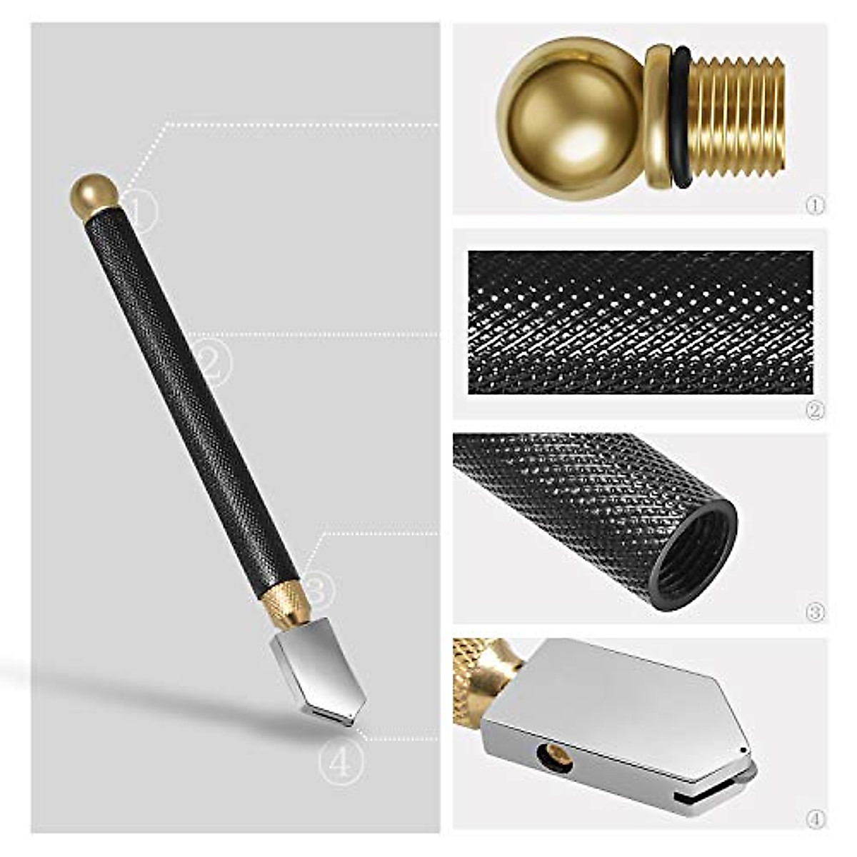 Glass Cutter Tool Set 2mm-20mm Pencil Style Oil Feed Carbide Tip with 2 Bonus Blades and Screwdriver