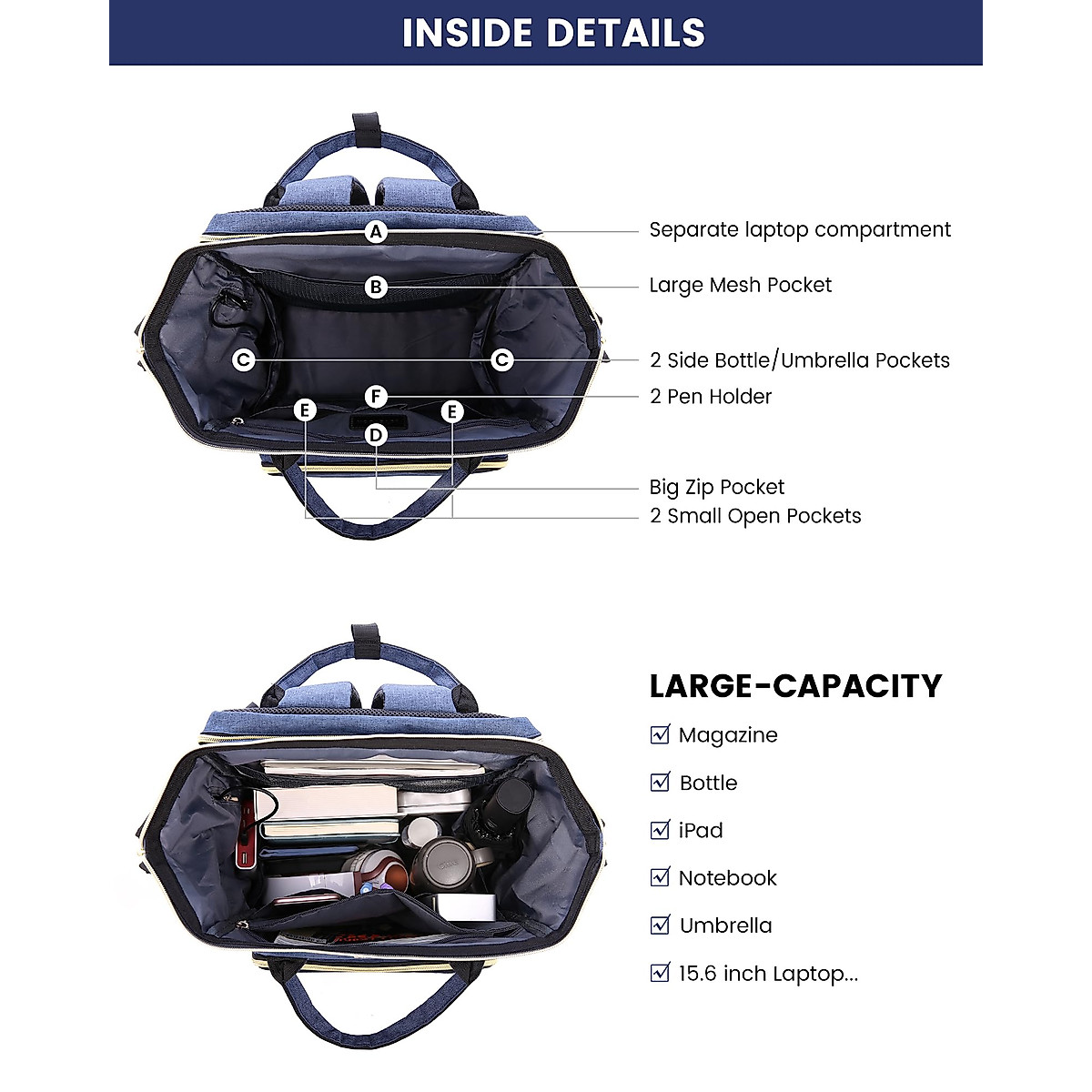 LOVEVOOK Laptop Backpack Women, 15.6 Inch Computer Backpack with Charger, Water Resistant Teacher Bag Work Backpack with Laptop Compartment for Travel Business College, Blue