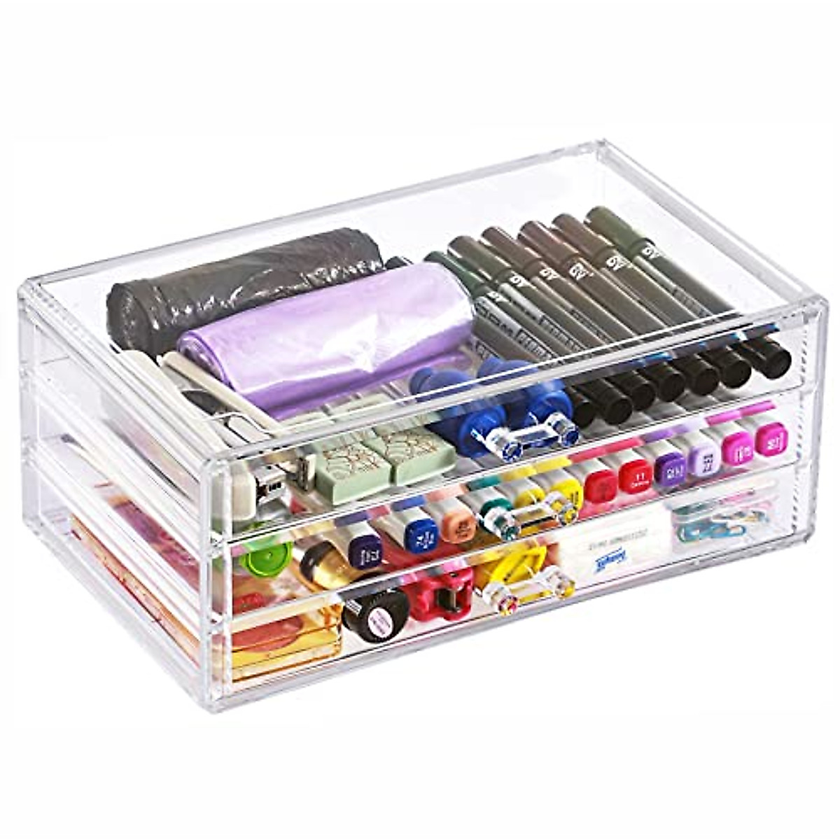 Cq acrylic Countertop Stackable Drawers Bathroom Cabinet Organizer Clear Organizing Bins For Cosmetics Organizer Jewelry Hair Accessories Nail Polish Lipstick Make up Marker Pen Medicine Storage