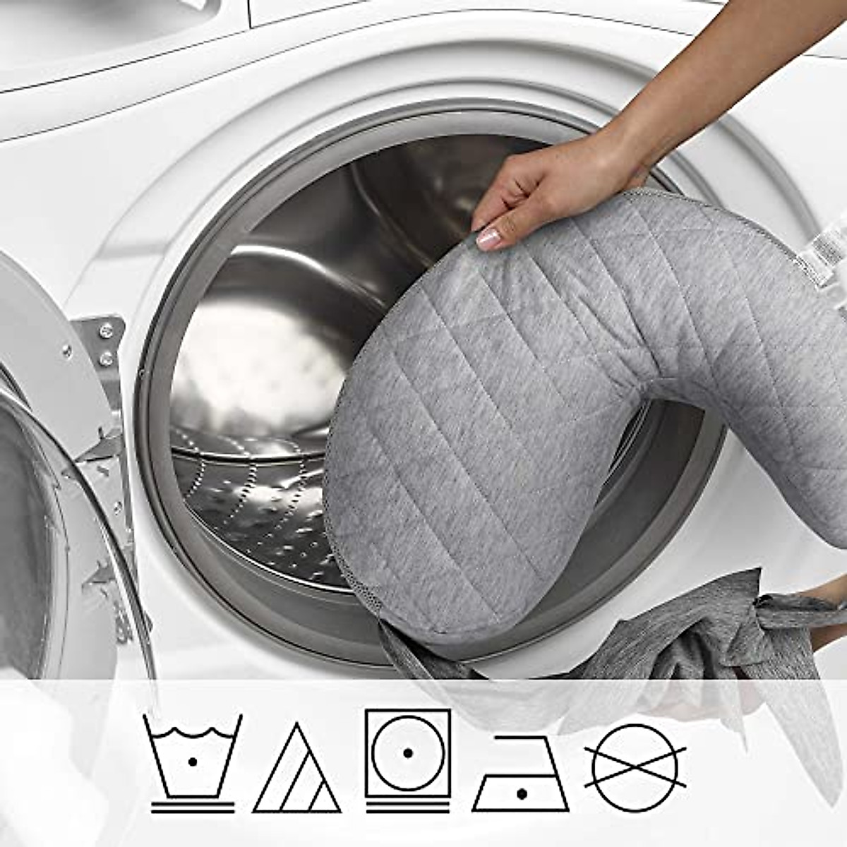 Boppy Anywhere Support Nursing Pillow, Soft Gray Heathered with Stretch Belt that Stores Small, Breastfeeding and Bottle-feeding Support at Home and for Travel, Plus Sized to Petite, Machine Washable