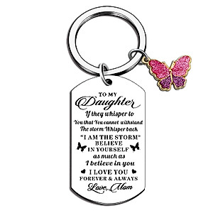 To My Daughter Keychain Daughter Gifts from Mom Birthday Gifts for Daughter Inspirational Gifts for Badass Daughter Back to School Teen Girls Accessories