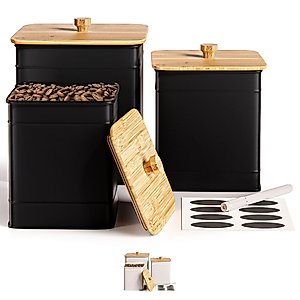 Kitchen Canisters for Countertop Set of 3 with Customizable Chalkboard Labels & Marker Pen - Big Iron Kitchen Canisters with Airtight Lids - Canisters Sets for the Kitchen - Black Kitchen Canister Set