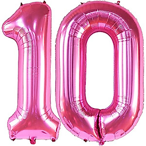 KatchOn, Giant Hot Pink 10 Balloon Number - 40 Inch | Hot Pink 10 Birthday Balloon, 10th Birthday Decorations for Girl | Pink Number 10 Balloon | 10th Birthday Balloons, 10 Year Old Balloons for Girls