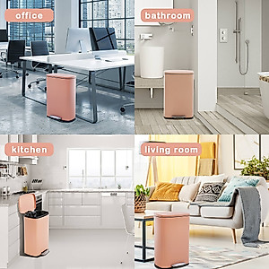 50 Liter / 13 Gallon Kitchen Trash Can with Lid, Stainless Steel Trash Can with Foot Pedal and Plastic Inner Bucket, Fingerprint-Resistant Soft Close Lid Garbage Can, Odor Proof and Hygienic, Pink