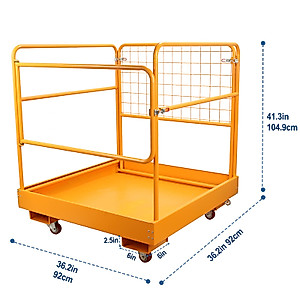 Sidasu Forklift Safety Cage 36x36 Inches Forklift Work Platform 1200LBS Capacity with 4 Wheels Aerial Platform Collapsible Lift Basket Aerial Rails for Lifting Loader