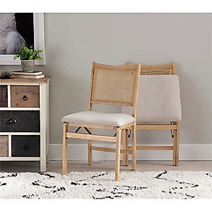 Powell Furniture Linon Lorna Rattan Cane Wood Folding Dining Side Chair in Beige