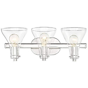 Possini Euro Design Sorren Industrial Modern Wall Light Polished Chrome Silver Hardwired 20 1/2" 3-Light Fixture Curving Clear Glass Shade for Bedroom Bedside Bathroom Vanity Living Room Hallway