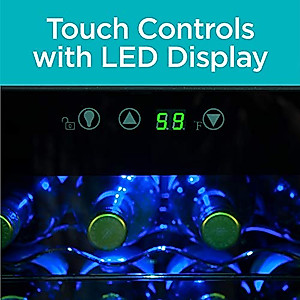 BLACK+DECKER Wine Cooler Refrigerator, Compressor Cooling 24 Bottle Wine Fridge with Blue Light & LED Display, Freestanding Wine Cooler, BD61526