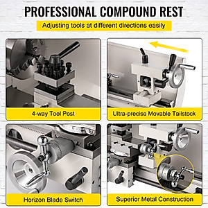 VEVOR Mini Metal Lathe 8"x14", Mini Lathe Machine 2250 PRM Variable Speed Change,Precision Mini Lathe 600W Metal Working Lathe, Small Metal Lathe, Milling Machine for Various Types of Metal Turning