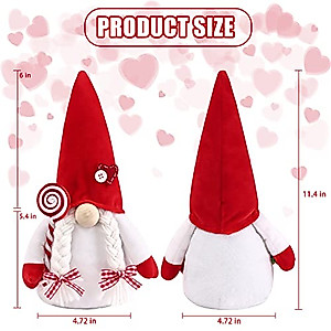 Ndeno 2PCS Valentines Day Gnome Plush Decorations, Handmade Scandinavian Tomte - Valentines Christmas Home Tabletop Elf Gnomes Decor Ornaments - Sweet Valentines Gift (Valentine-Lollipop)